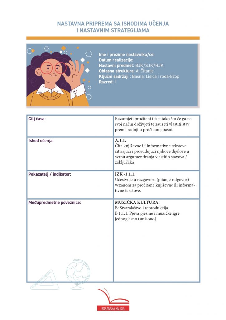 Priprema po ishodima učenja - predmetni kurikulum za prvi razred - Bosanska Knjiga